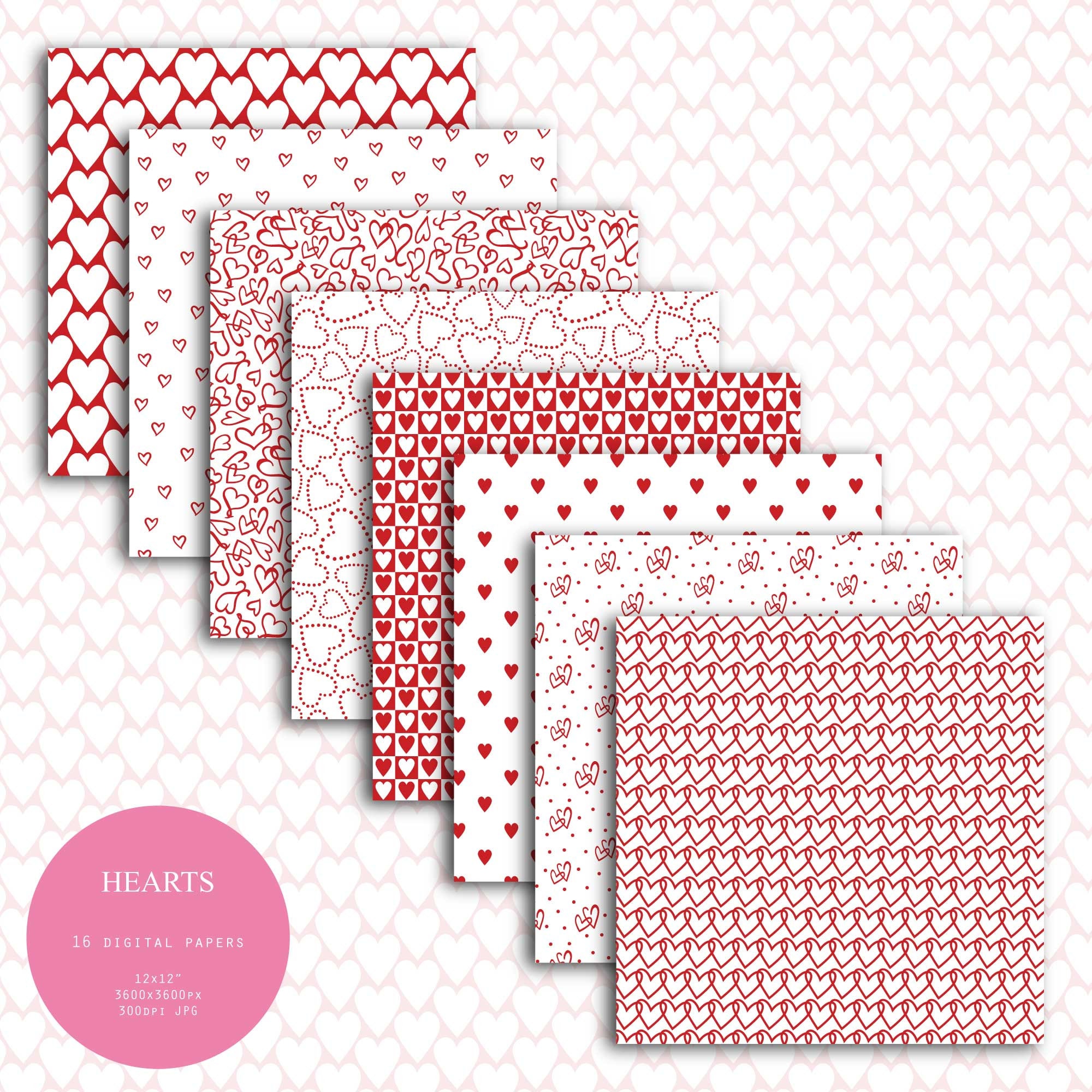 Hearts Paper Pack 16 Printable Papers for Personal Use Romantic ...