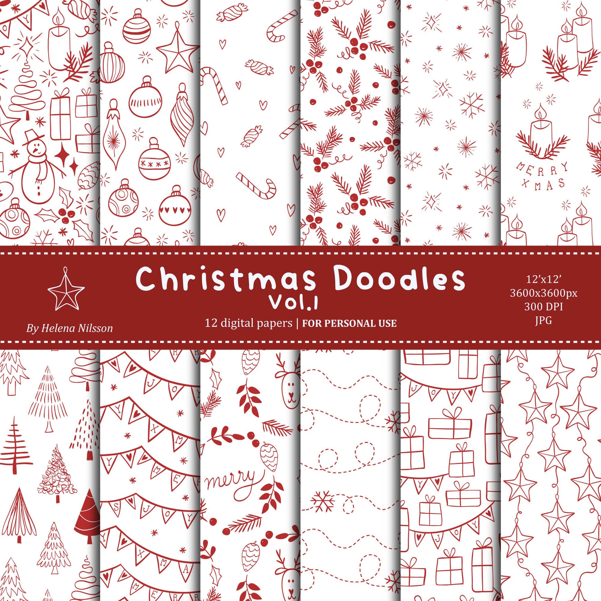 Red Doodle Digital Paper - Etsy