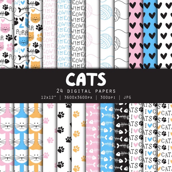 Cats Paper Pack 24 Printable Papers for Personal Use Cute - Etsy