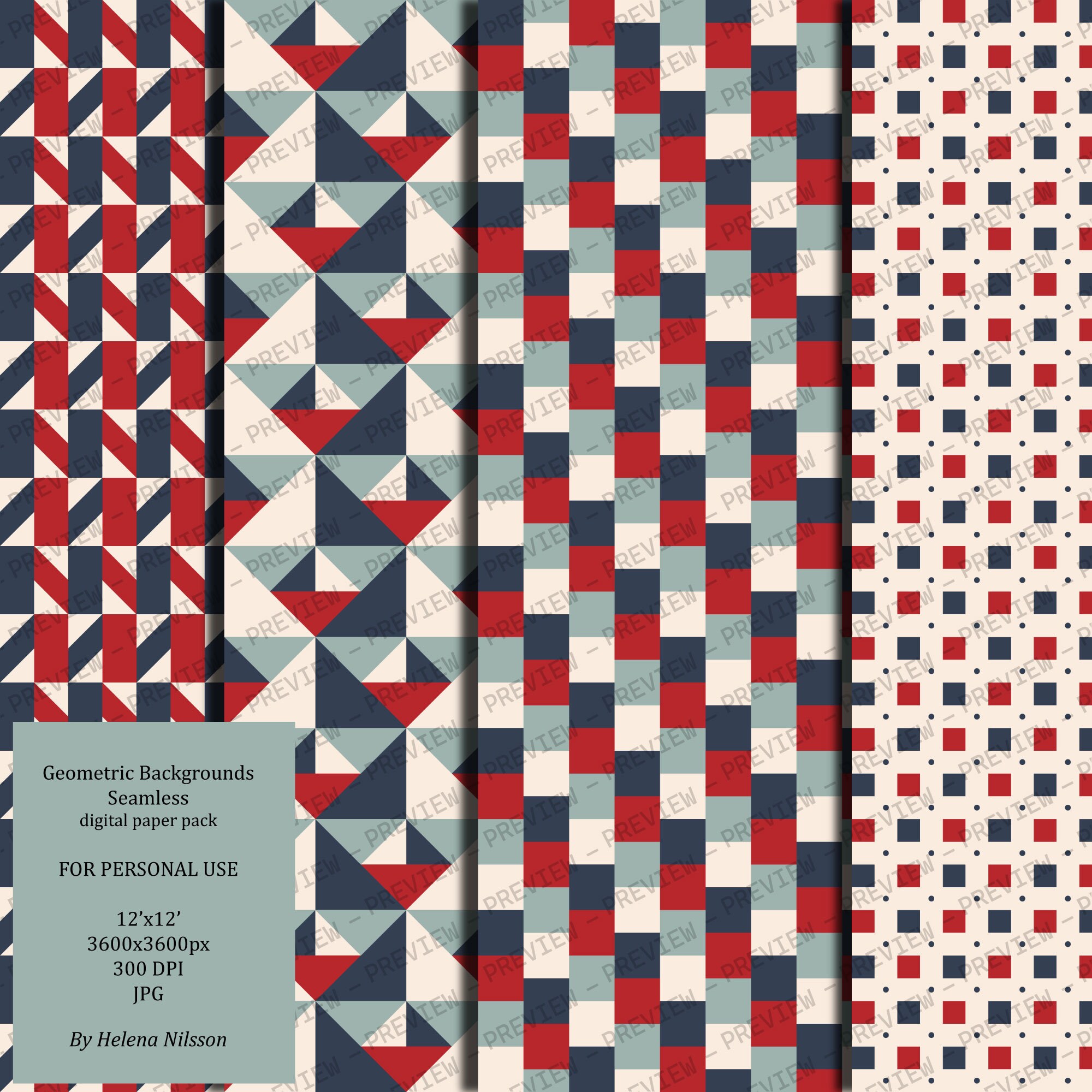 Geometric Backgrounds Digital Paper Pack - 12 Printable Papers for ...