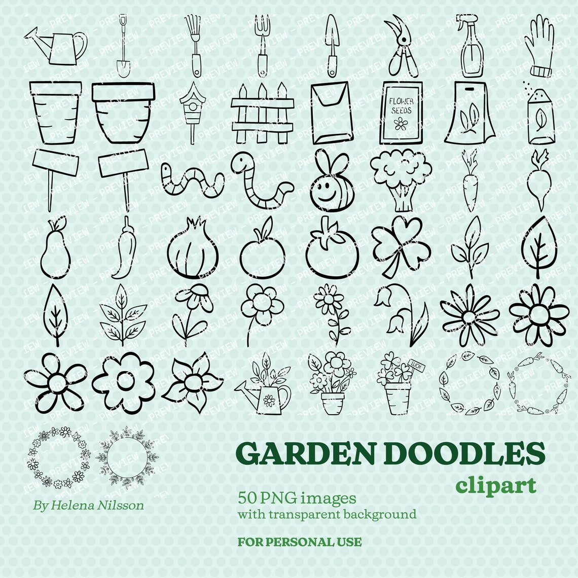 Garden Doodles Clipart - 50 Transparent PNG Images for Personal Use ...