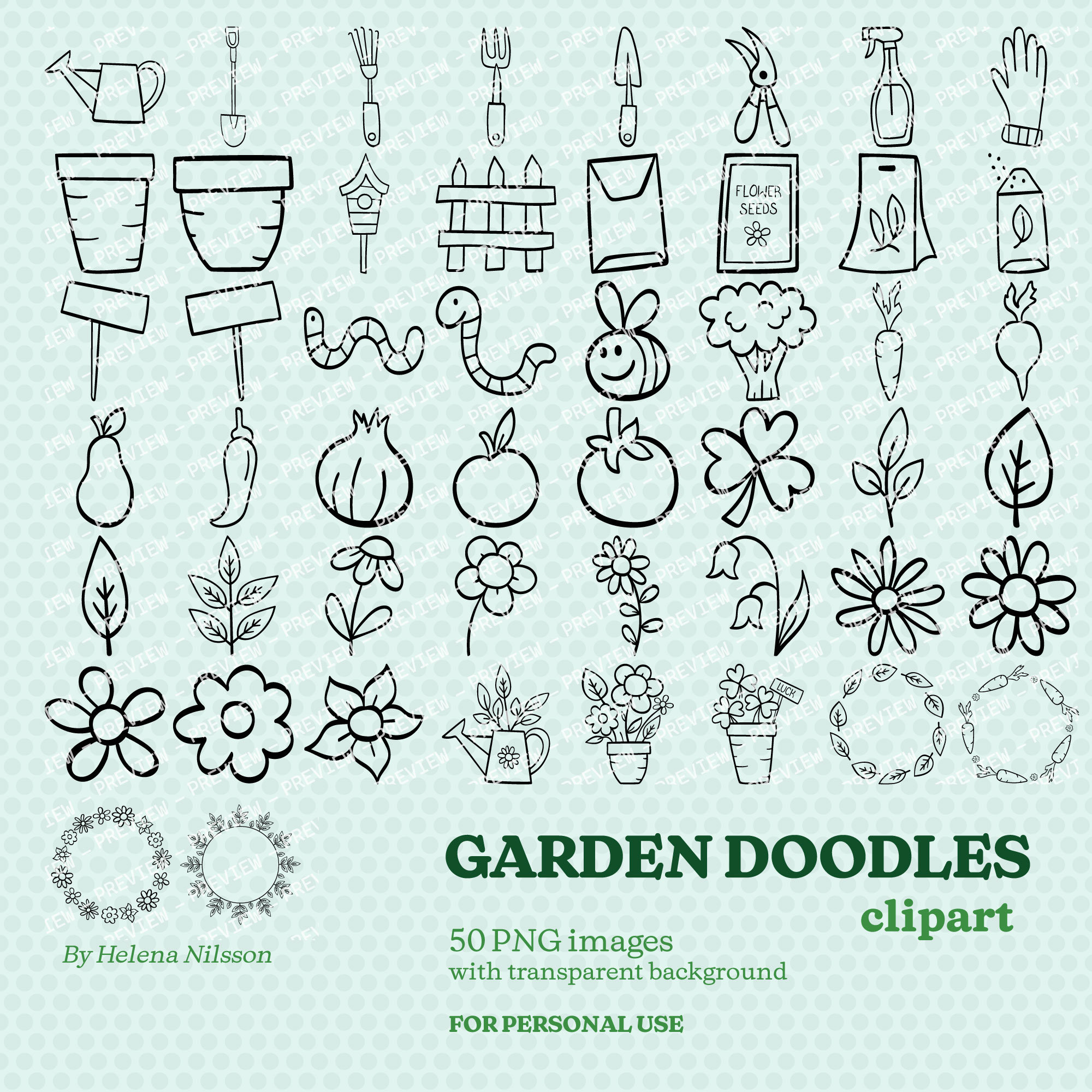 Garden Doodles Clipart - 50 Transparent PNG Images for Personal Use ...