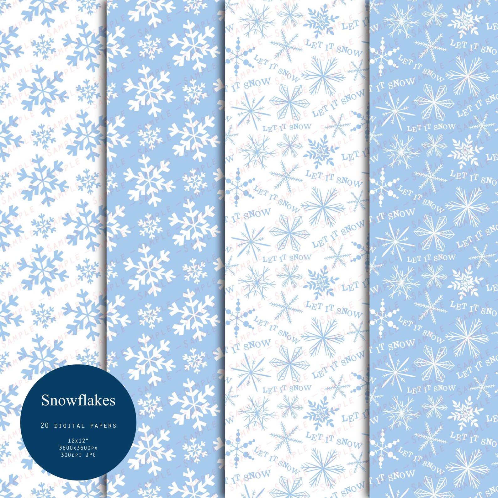 Snowflakes Digital Paper Pack 20 Printable Papers in Blue - Etsy