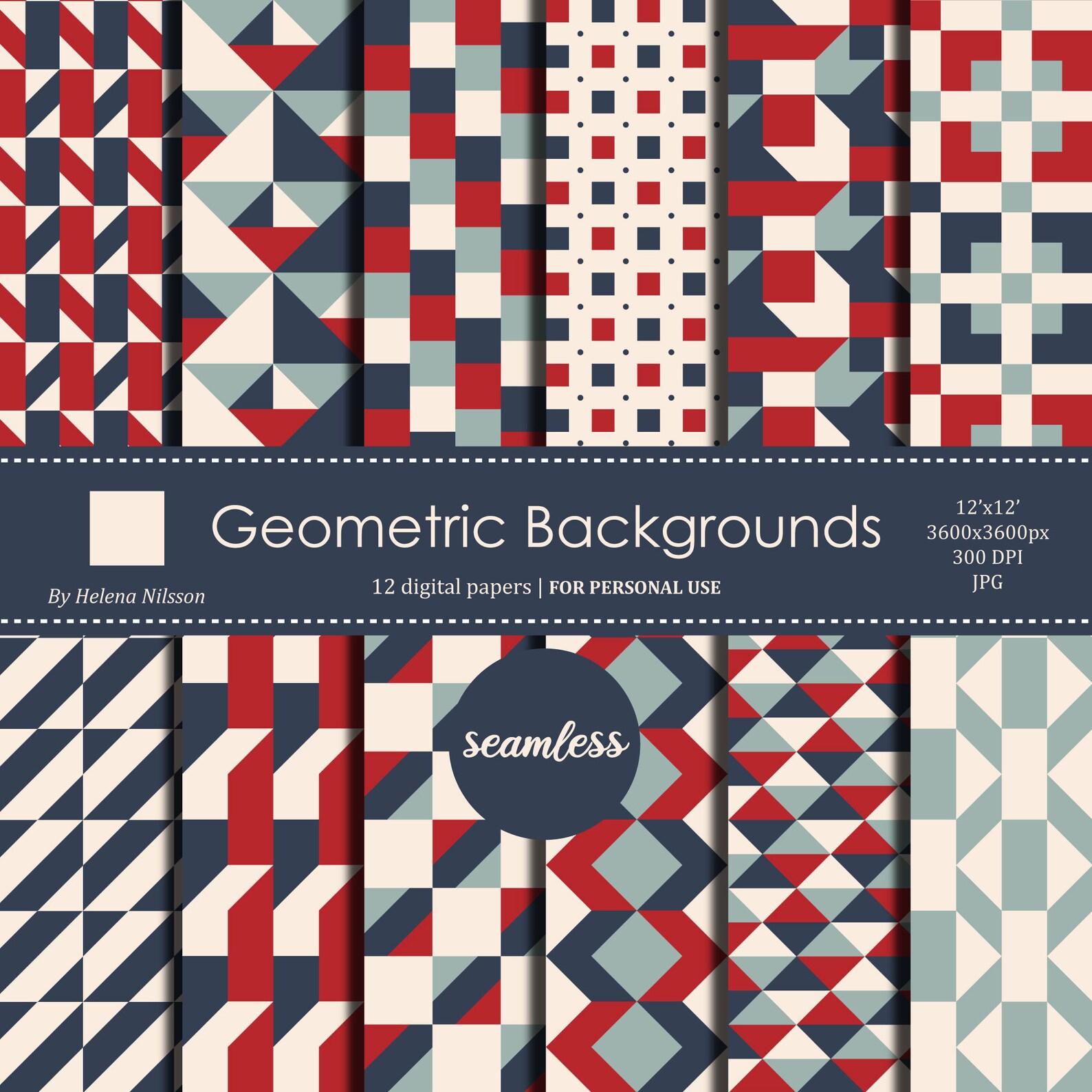 Geometric Backgrounds Digital Paper Pack - 12 Printable Papers for ...
