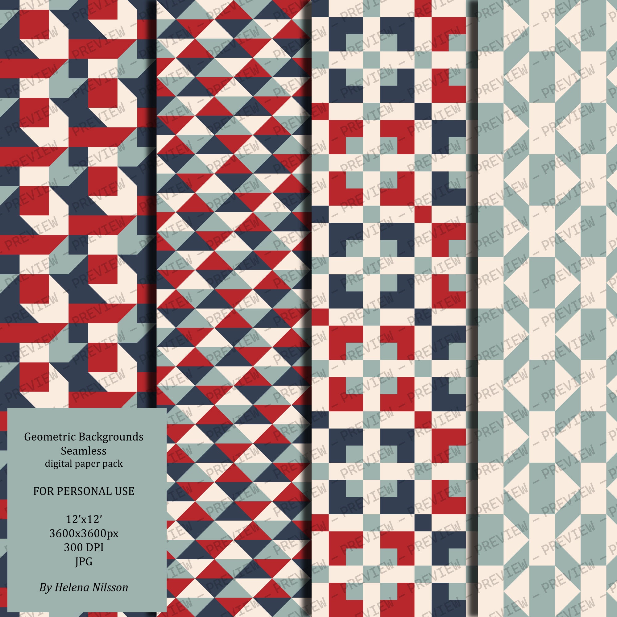 Geometric Backgrounds Digital Paper Pack - 12 Printable Papers for ...