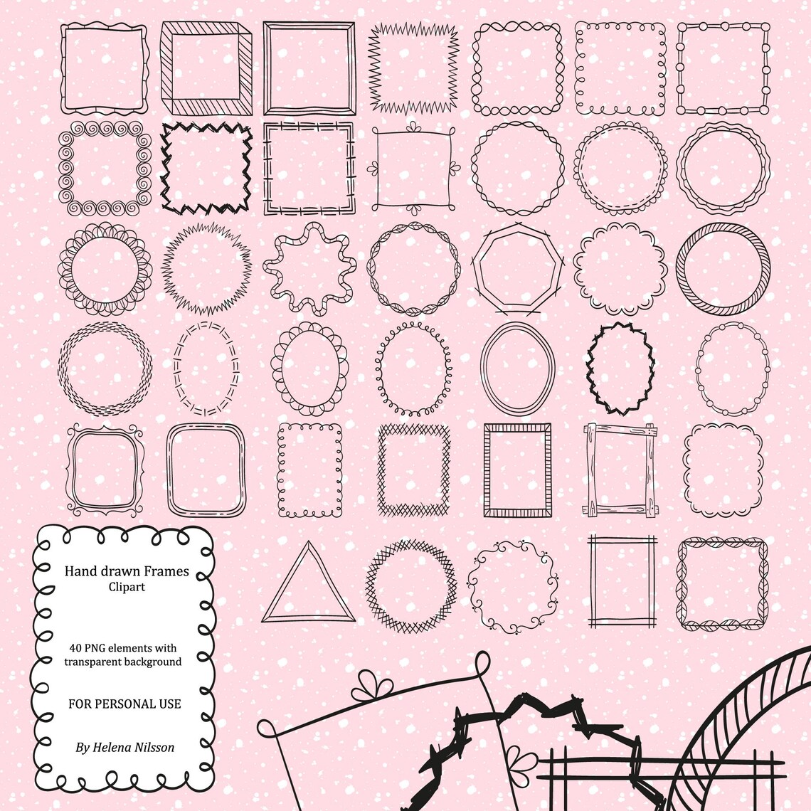 Hand Drawn Frames Clipart - 40 Transparent PNG Elements for Personal ...
