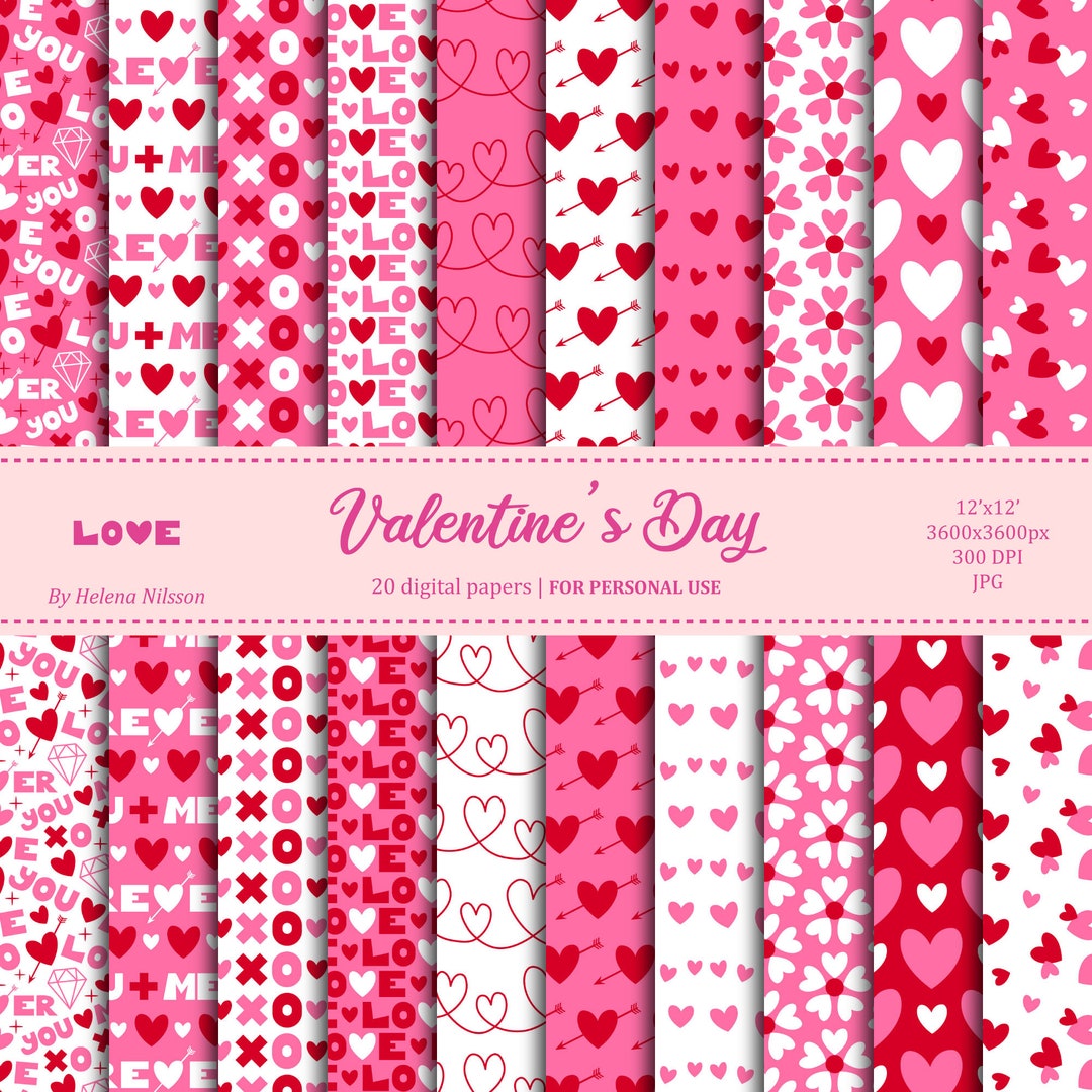 Valentine's Day Paper Pack - 20 Printable Papers for Personal Use ...