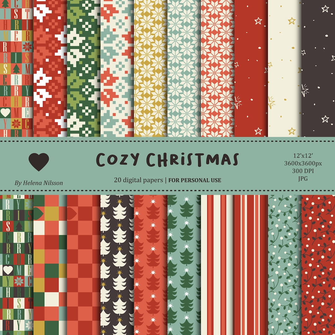 Cozy Christmas Digital Paper Pack - 20 Printable Papers for Personal ...