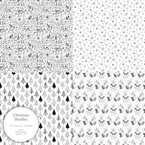 Christmas Doodles Digital Paper Pack Vol.1 - 12 Printable Papers for ...