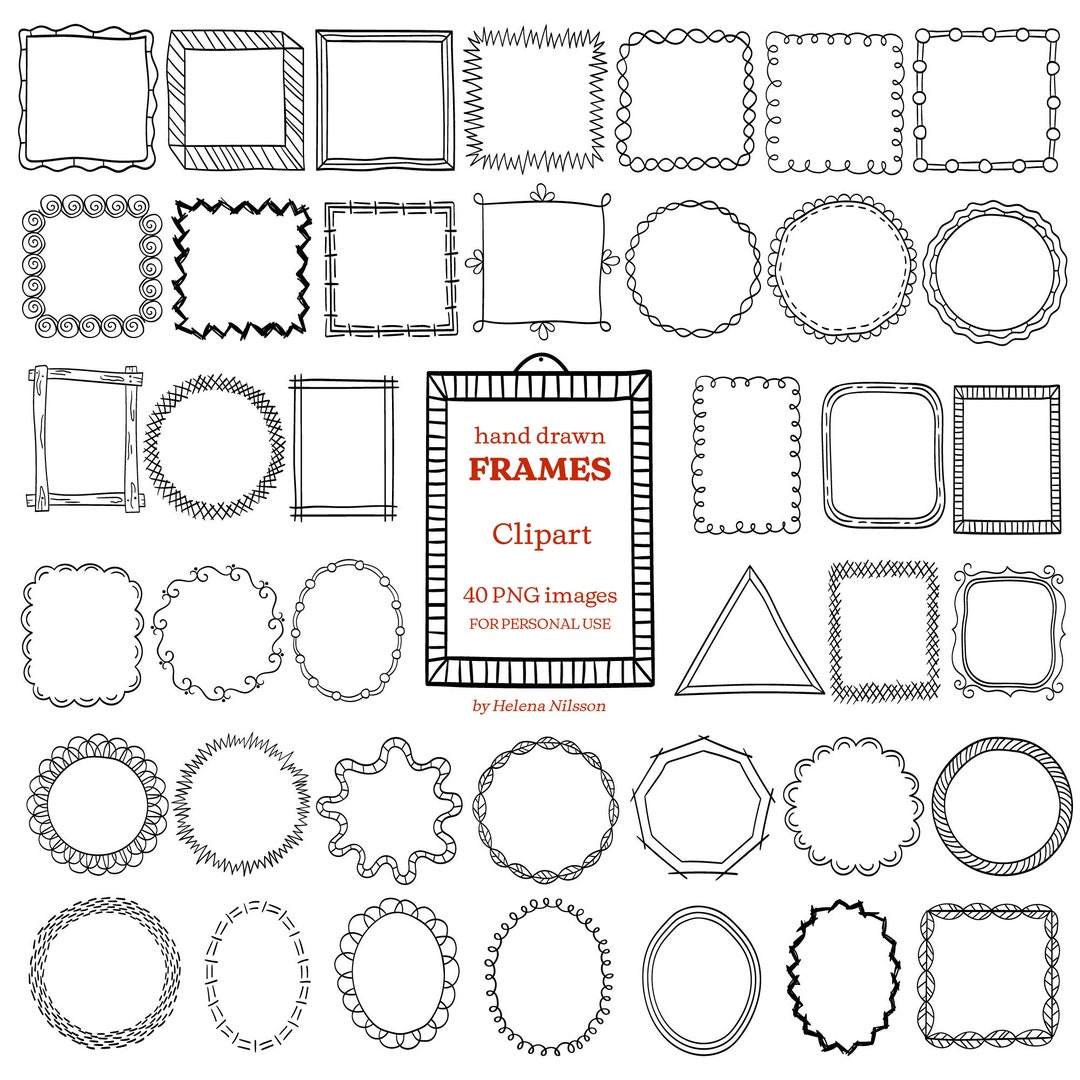 Hand Drawn Frames Clipart - 40 Transparent PNG Elements for Personal ...