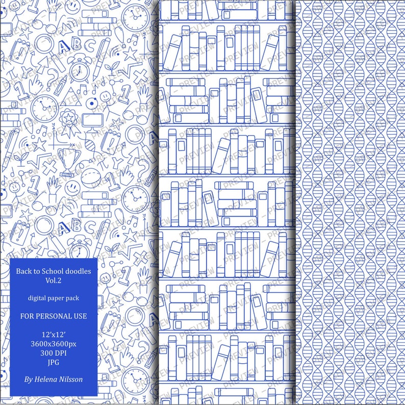 Back to School Doodles Digital Paper Pack Vol.2 - 12 Printable Papers ...