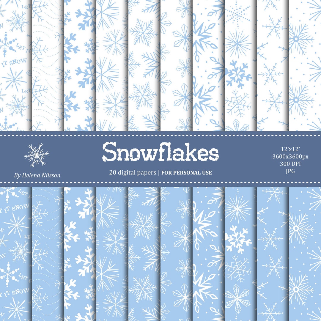 Snowflakes Digital Paper Pack - 20 Printable Papers in Blue and White ...