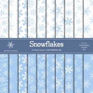 Snowflakes Digital Paper Pack - 20 Printable Papers in Blue and White ...