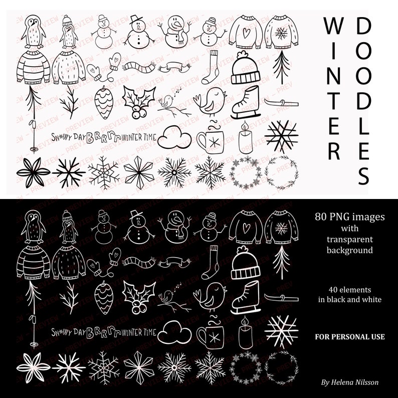 Winter Doodles Clipart - 80 Transparent PNG Images for Personal Use ...