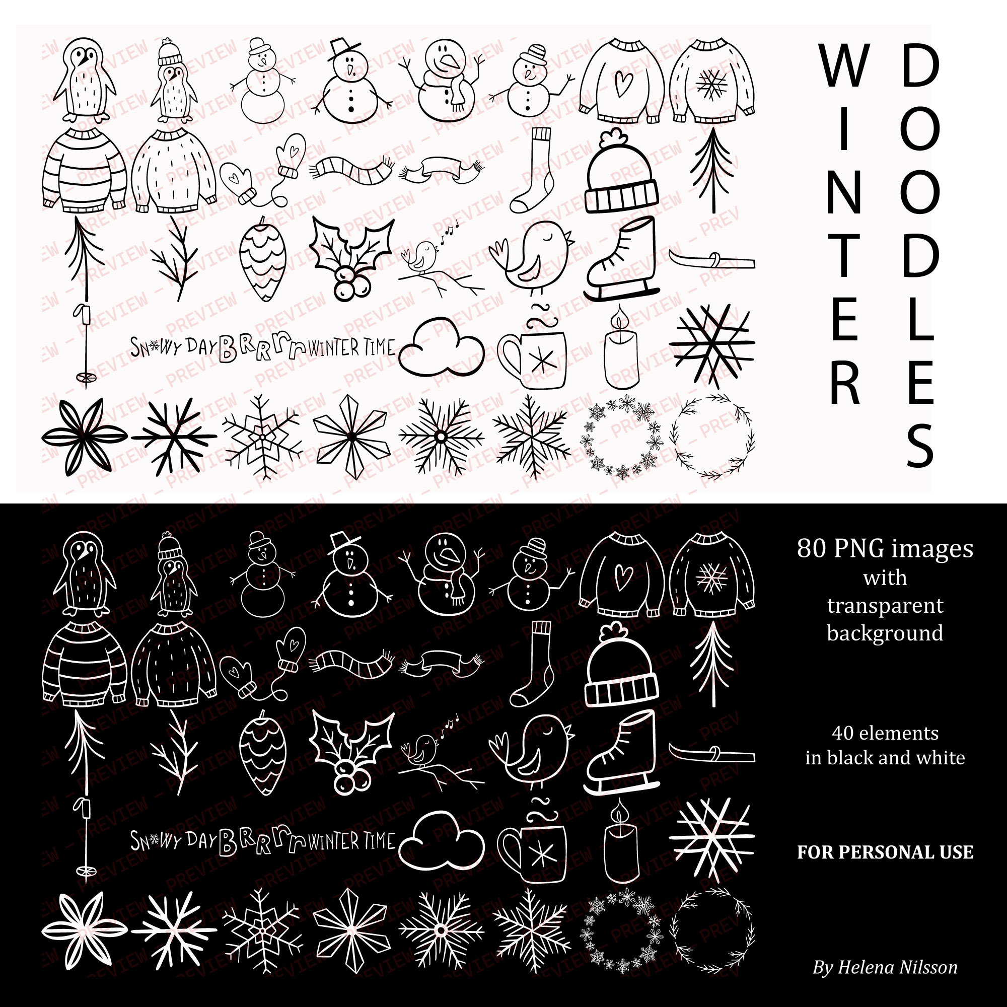 Winter Doodles Clipart - 80 Transparent PNG Images for Personal Use ...