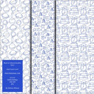 Back to School Doodles Digital Paper Pack Vol.2 - 12 Printable Papers ...