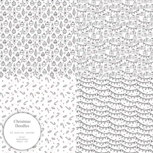 Christmas Doodles Digital Paper Pack Vol.1 - 12 Printable Papers for ...
