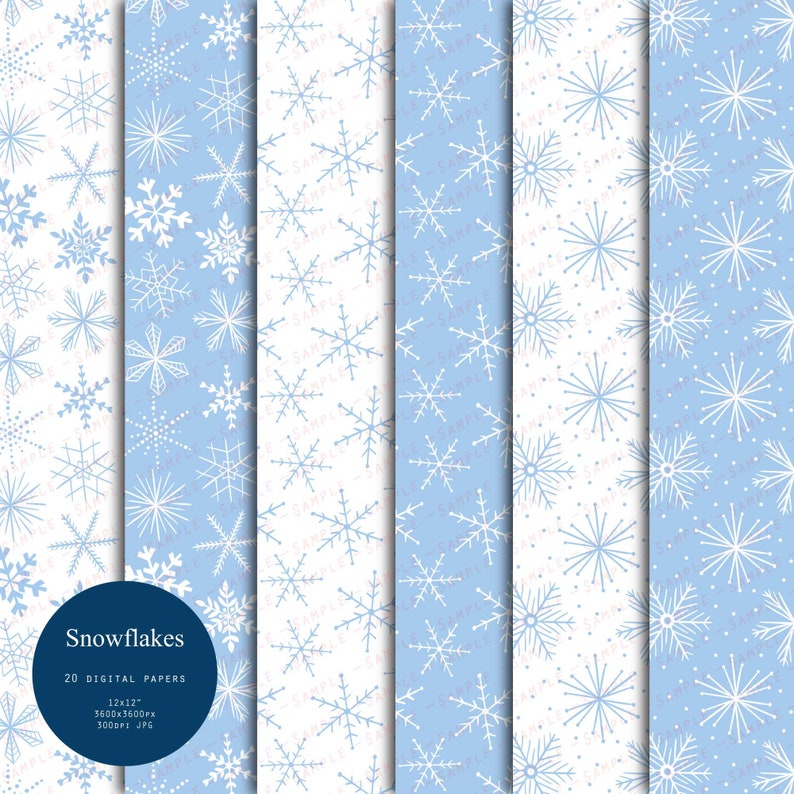 Snowflakes Digital Paper Pack - 20 Printable Papers in Blue and White ...