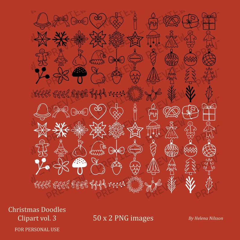 Christmas Doodles Clipart Vol.3 - 100 Transparent PNG Images - PERSONAL ...