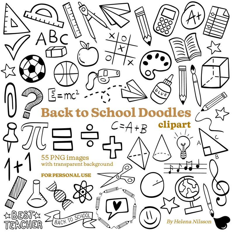 SVG Doodles - Back to School Clipart - 55 PNG Images for Personal Use ...