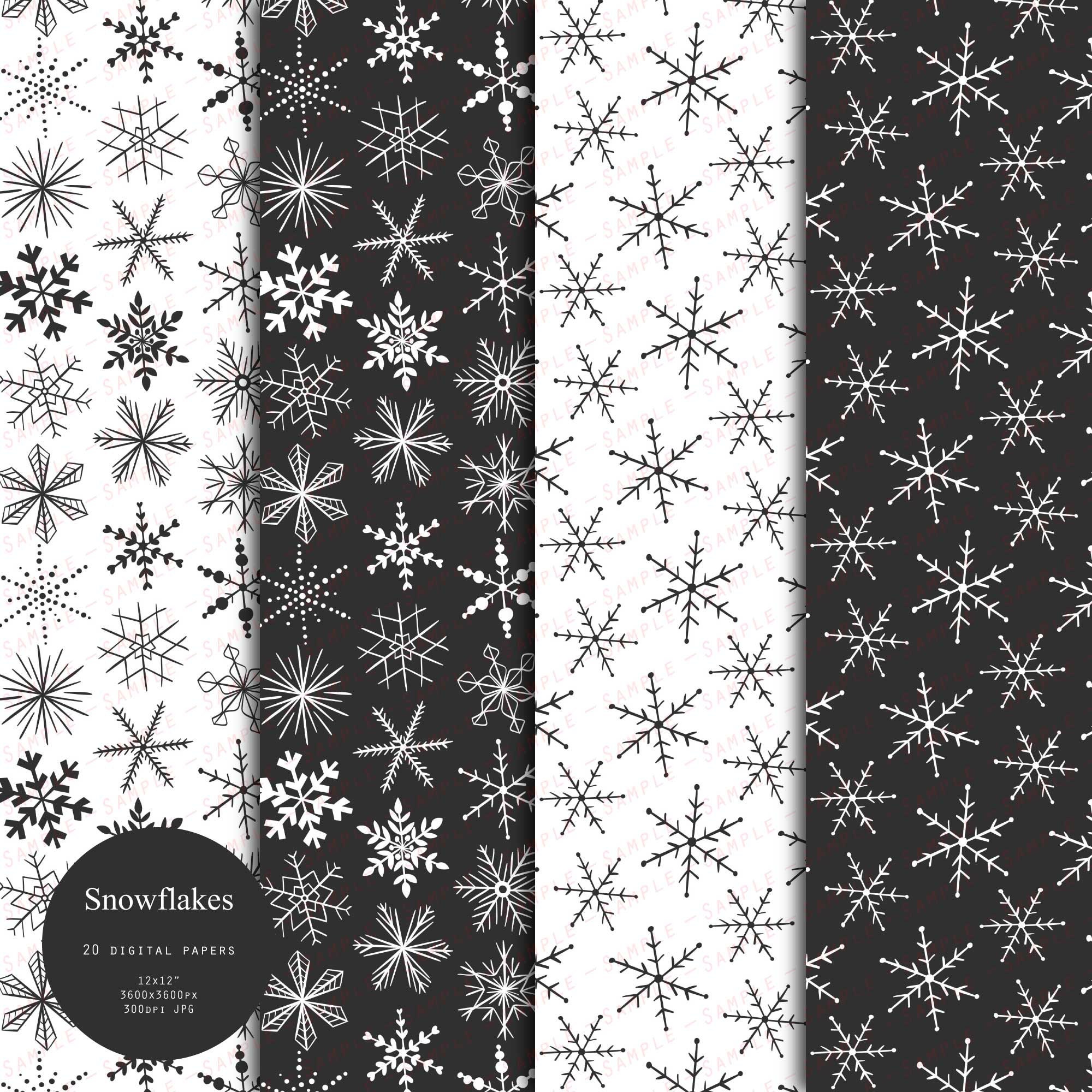 Snowflakes Digital Paper Pack - 20 Printable Papers in Dark Gray and ...