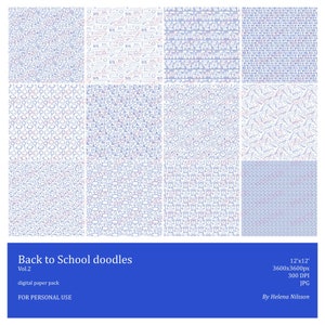 Back to School Doodles Digital Paper Pack Vol.2 - 12 Printable Papers ...