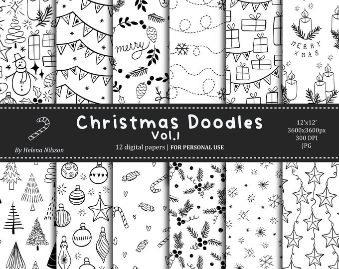 Christmas Doodles Digital Paper Pack Vol.1 12 Printable - Etsy