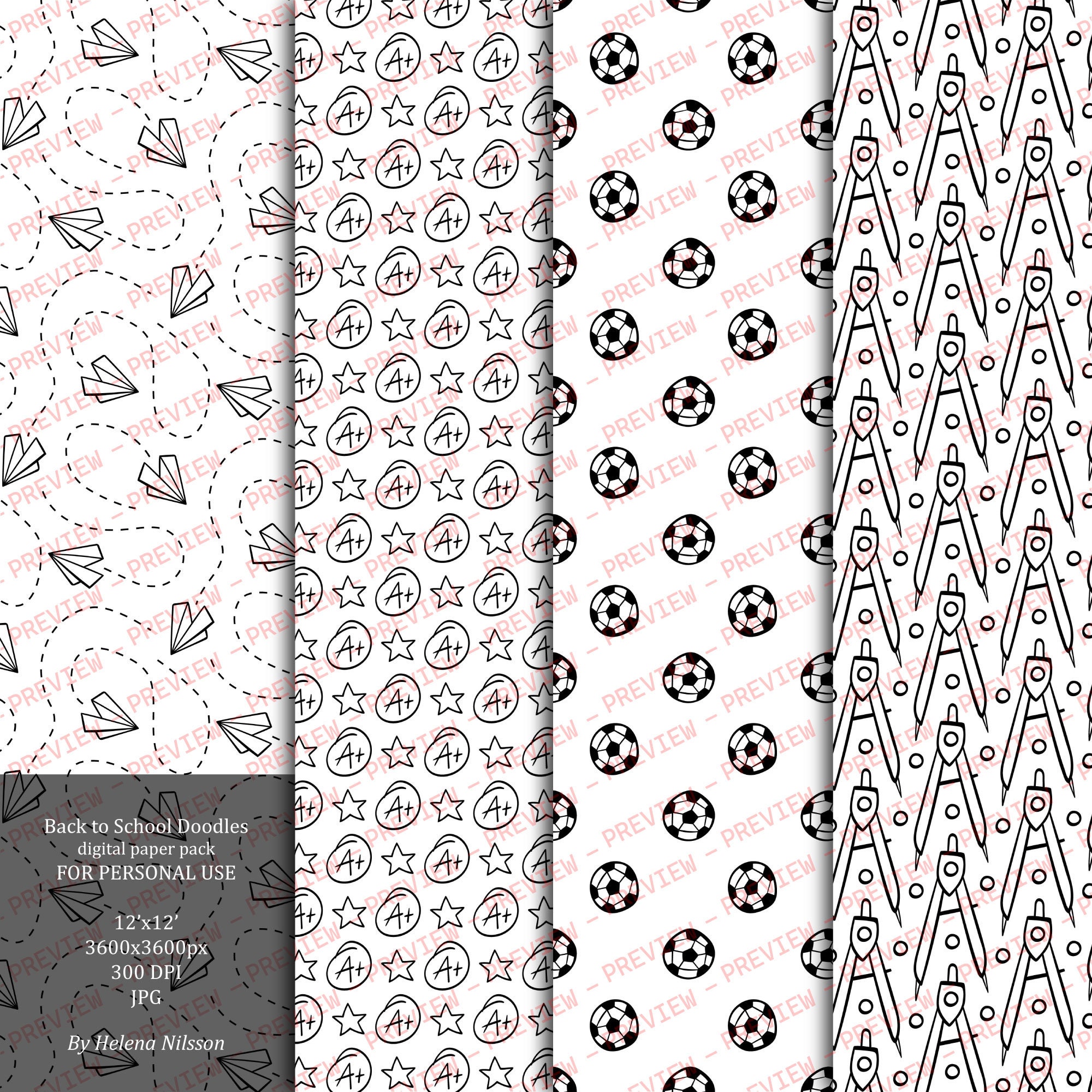 Back to School Doodles Digital Paper Pack - 12 Printable Papers for ...