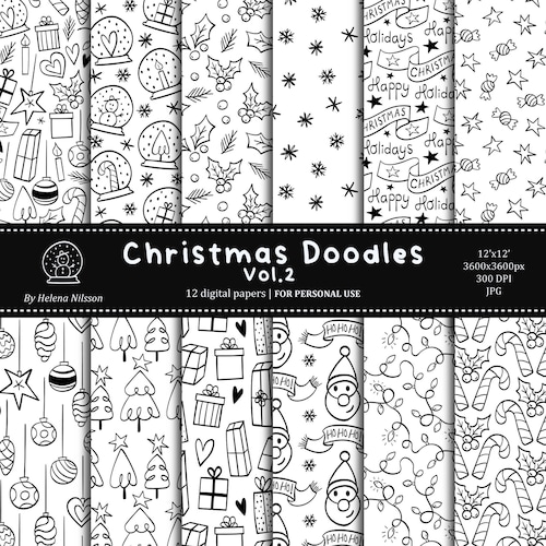 Christmas Doodles Digital Paper Pack Vol.1 12 Printable - Etsy