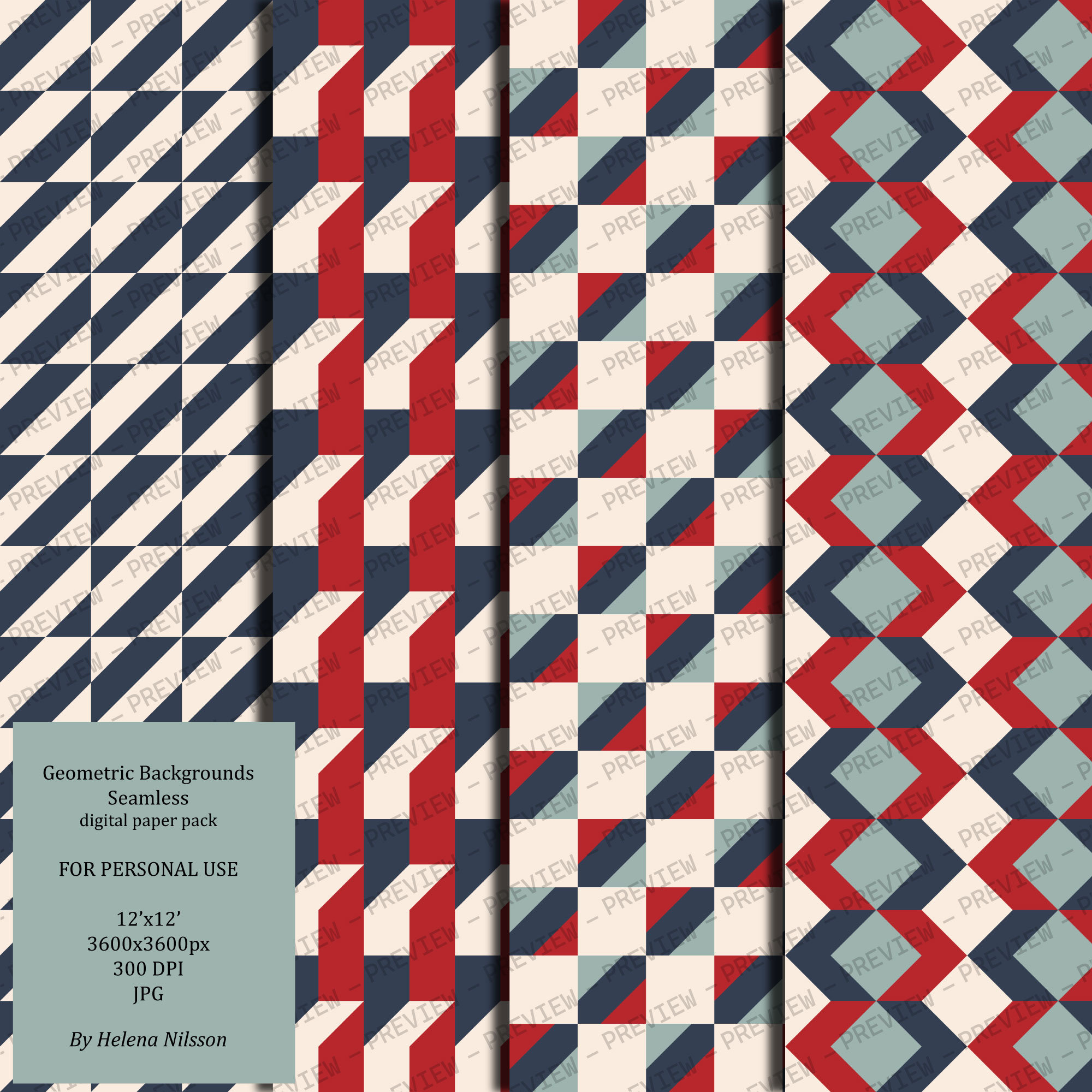 Geometric Backgrounds Digital Paper Pack - 12 Printable Papers for ...