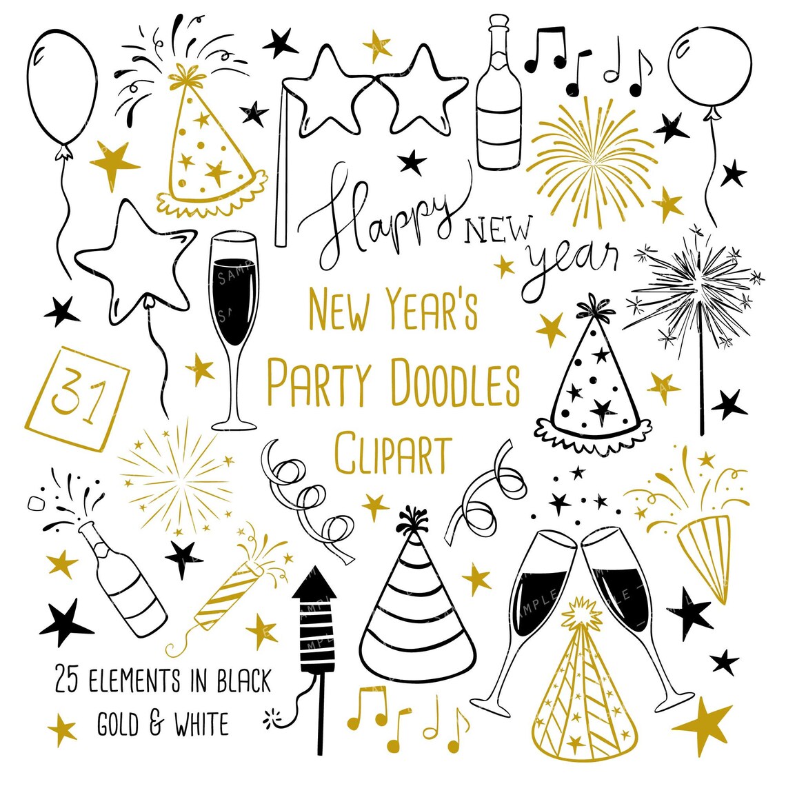 New Year Doodles Clipart - 75 Transparent PNG Images for Personal Use ...