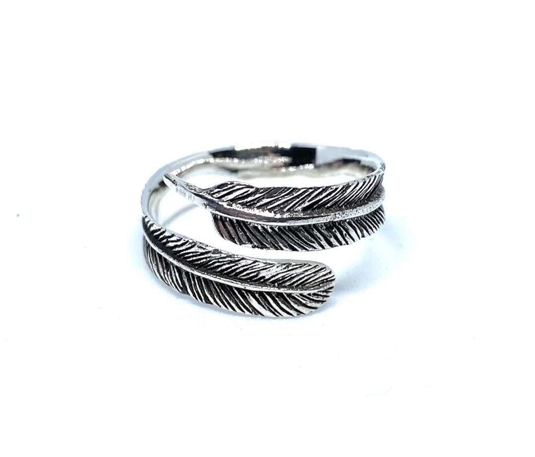 Adjustable Feather Wrap Around Ring - Oxidised 925 Sterling Silver - Etsy
