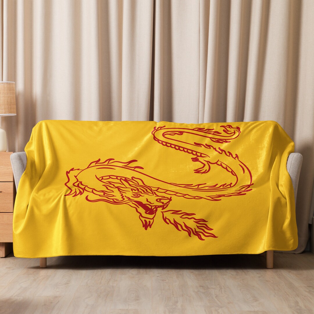 Mustard Red Chinese New Year Dragon Sherpa Blanket - Etsy