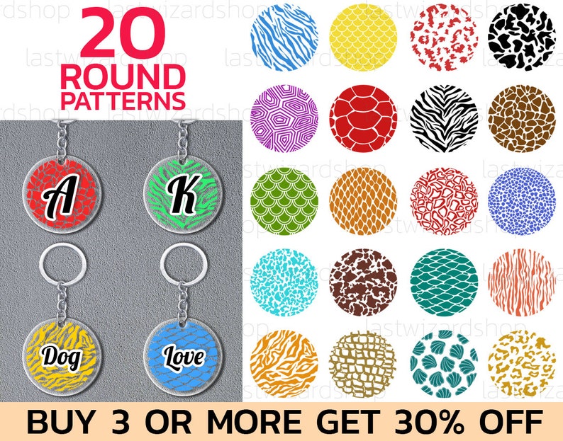 Animals Round Keyring Patterns Svg Leopard Print Circle | Etsy