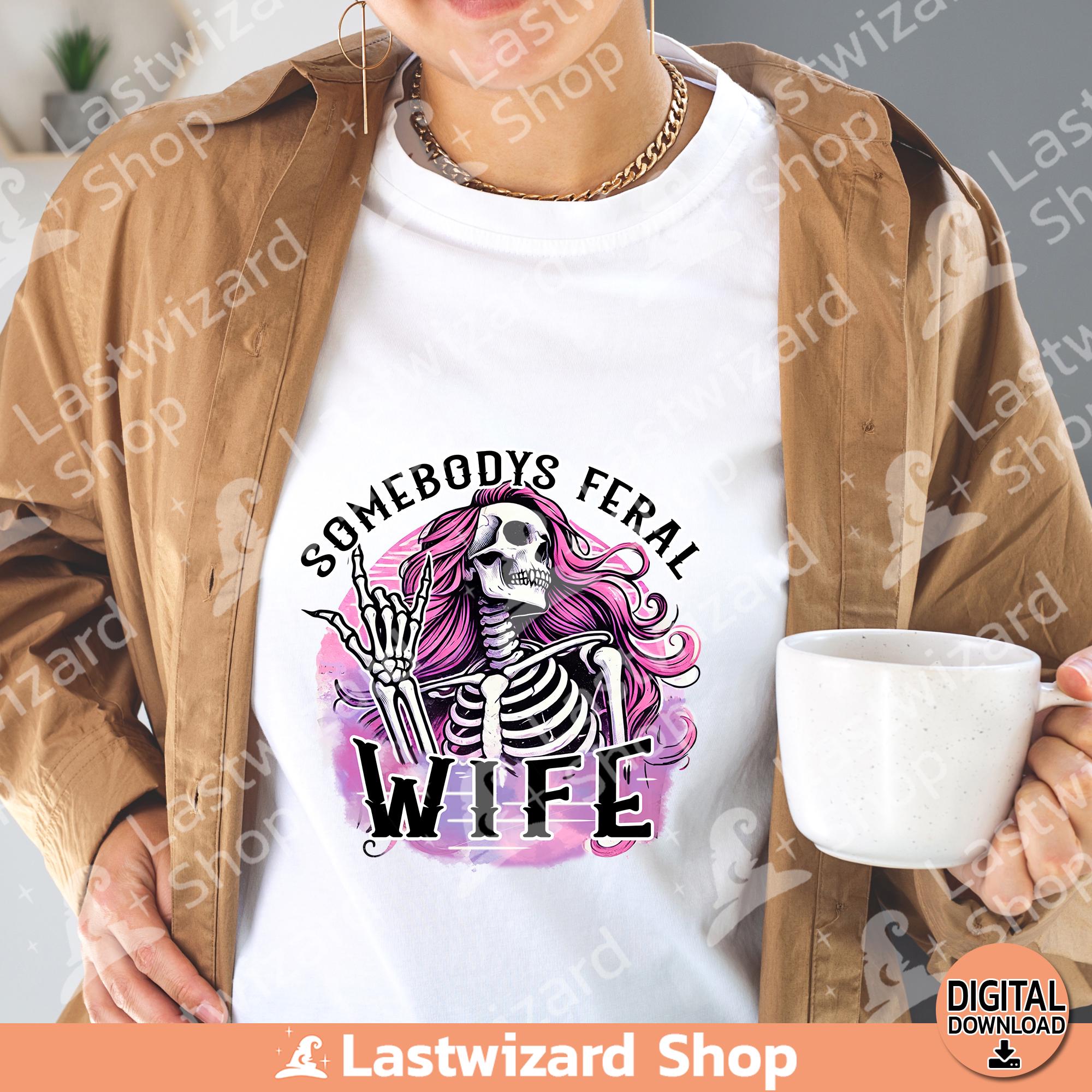 Feral Wife Skeleton PNG, Funny Watercolor Skull Floral Sublimation ...
