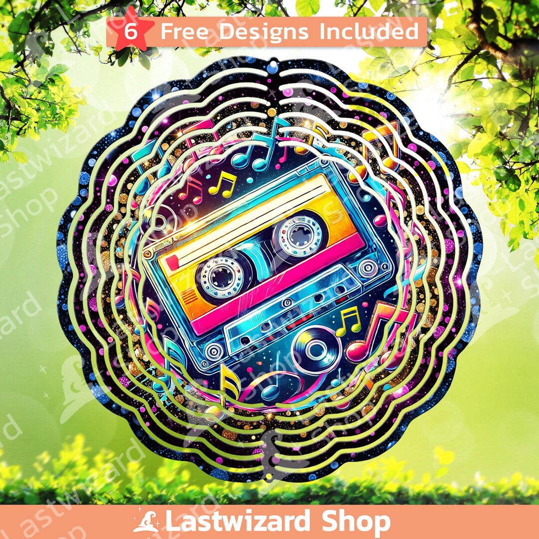 80s Tape Cassette Wind Spinner PNG, Music Notes Wind Spinner ...