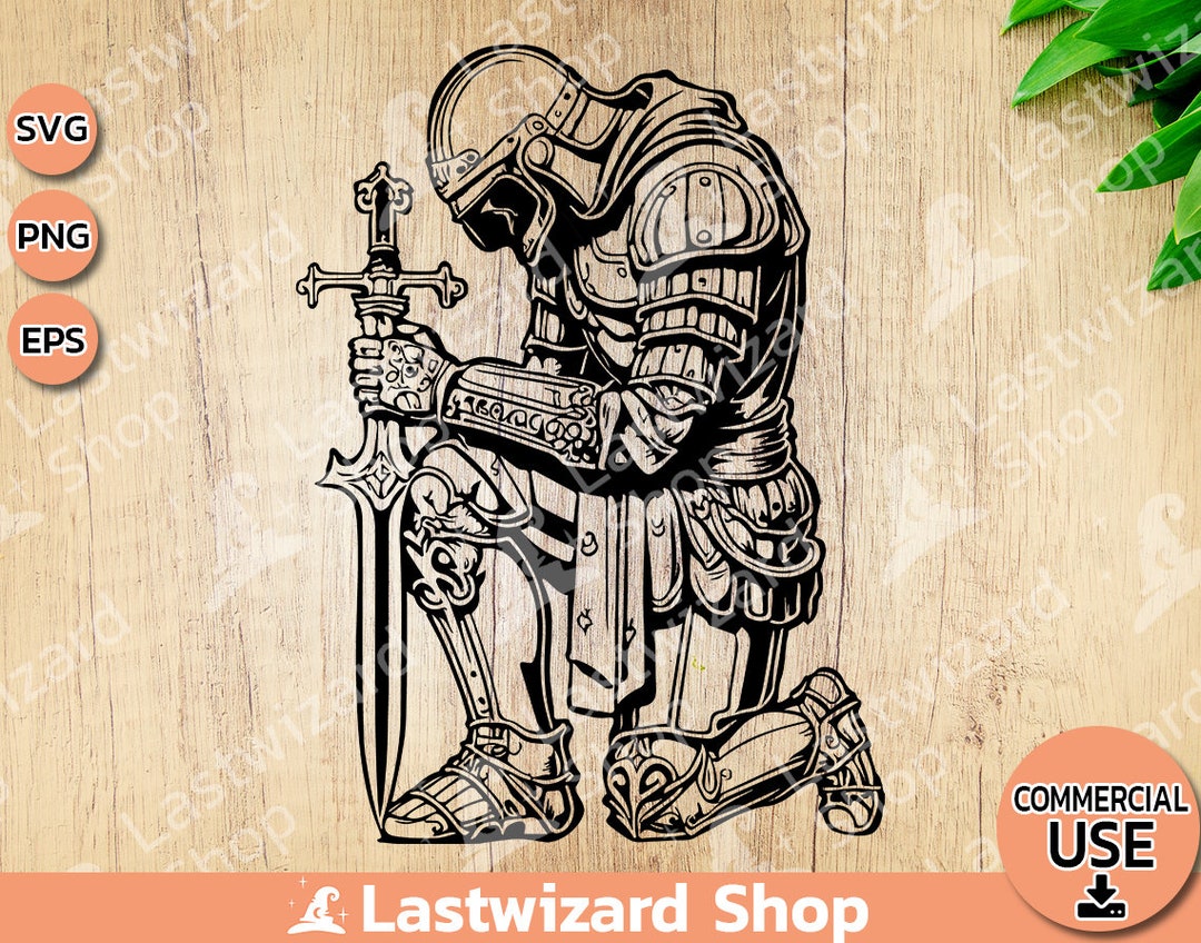 Armor Warrior Kneel Pray Svg Png, Medieval Crusade Knight and Sword Svg ...