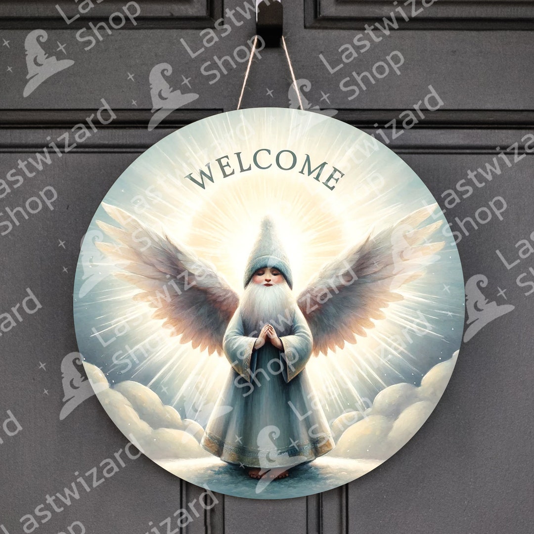 Gnome Angel Welcome Sign PNG: Heaven Round Door Hanger (digital ...