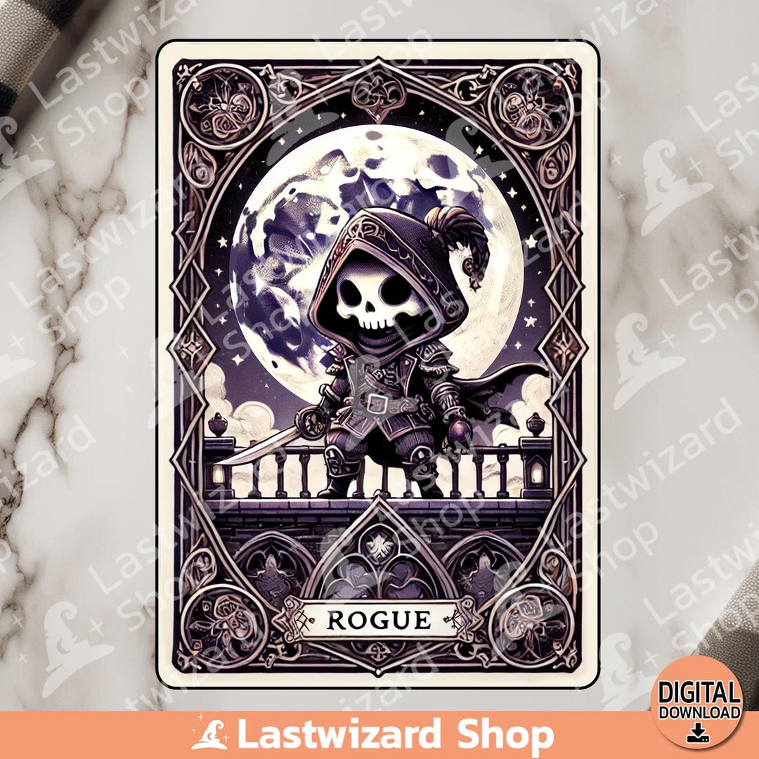 Rogue Tarot Card PNG, Rogue Skeleton Sublimation Design, Role Playing ...