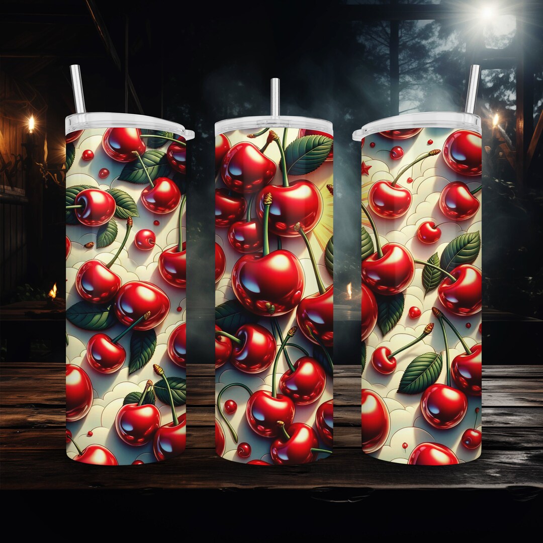 3D Cherries Tumbler Wrap Sublimation Design: Straight/tapered (PNG ...