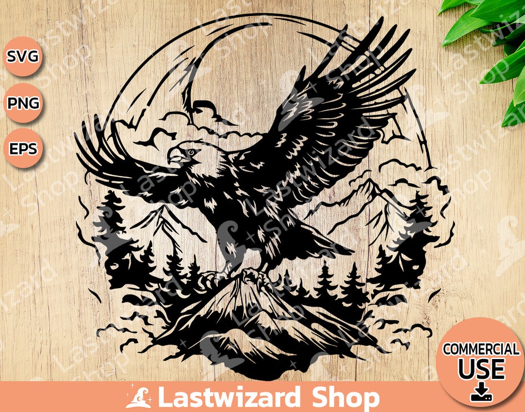 Eagle Scene on Mountain Svg, Bald Eagle Svg, National Bird, Png, Tattoo ...