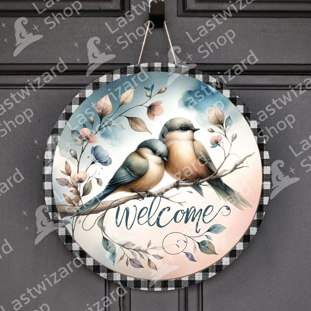 Birds Couple Round Sublimation Door Hanger PNG Design, Welcome Door ...