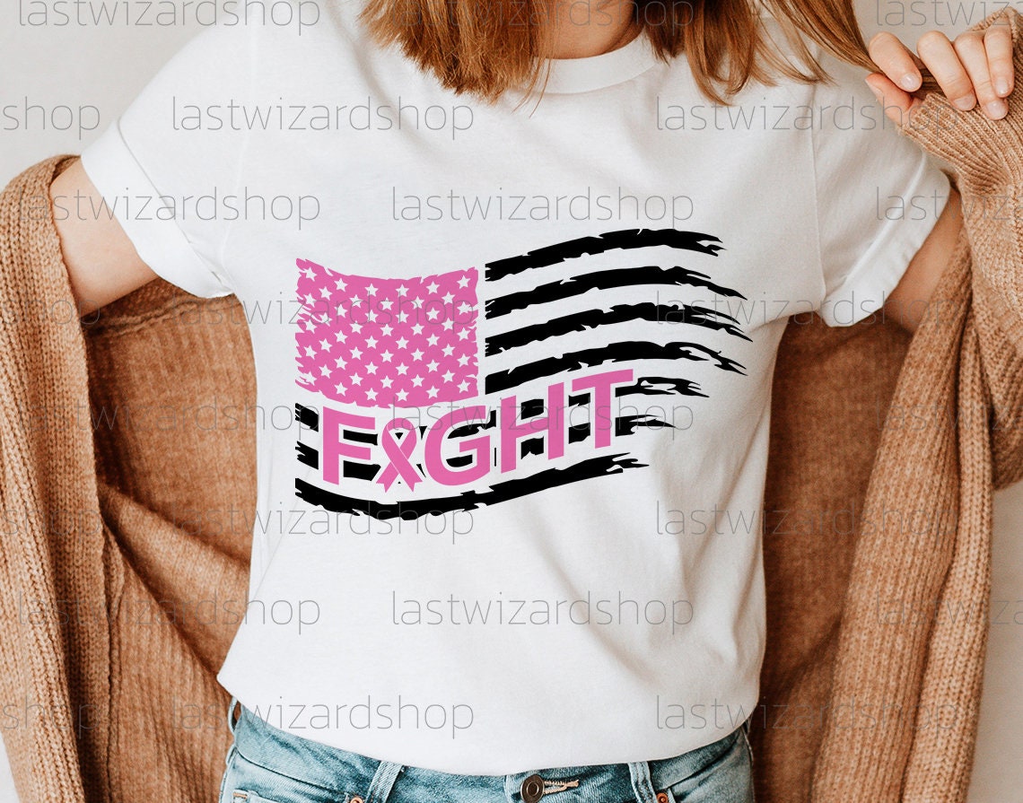 Breast Cancer Fight Flag Svg Pink Ribbon USA Flag Svg Breast | Etsy