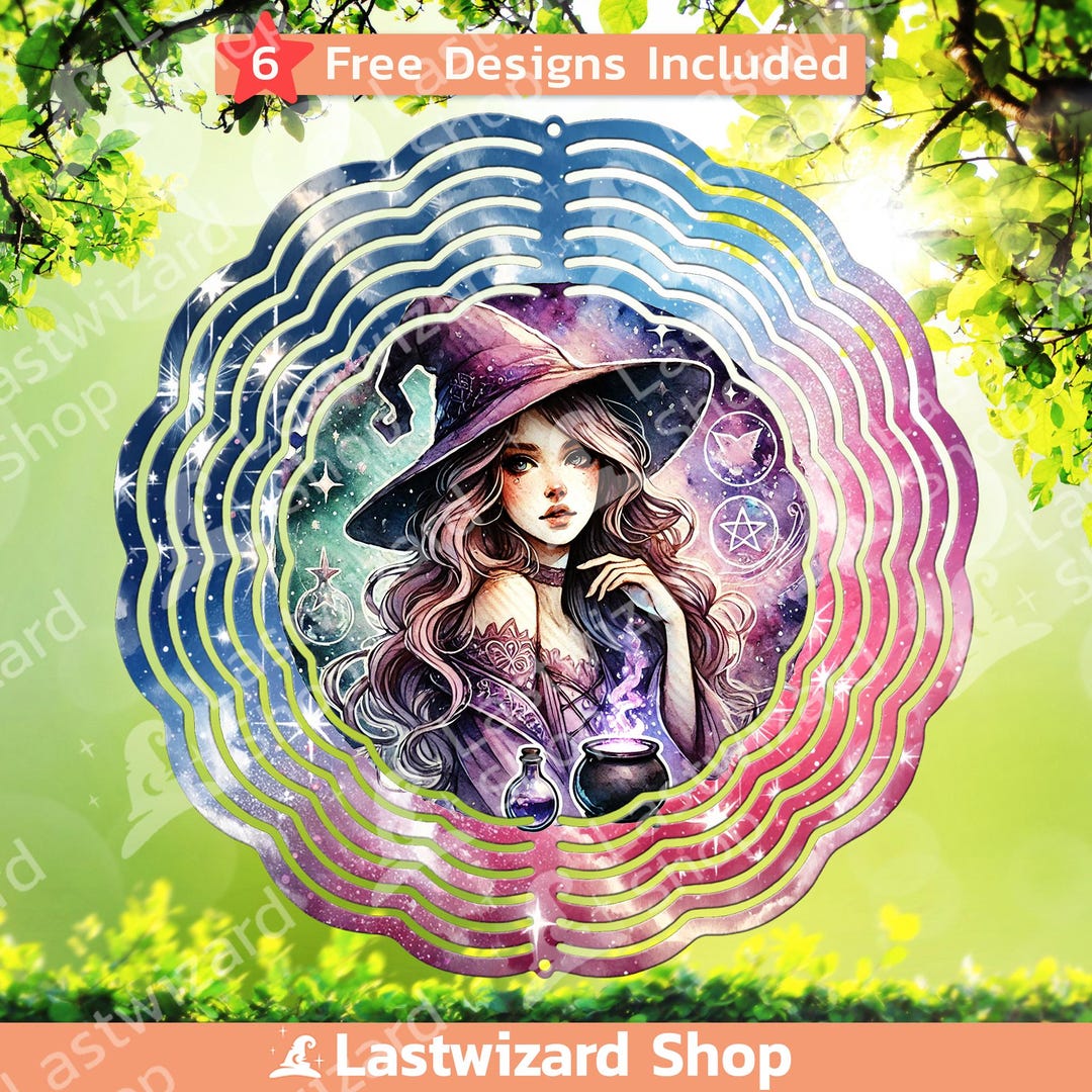 Witch Wind Spinner PNG, Spooky Salem Wind Spinner Sublimation Template ...