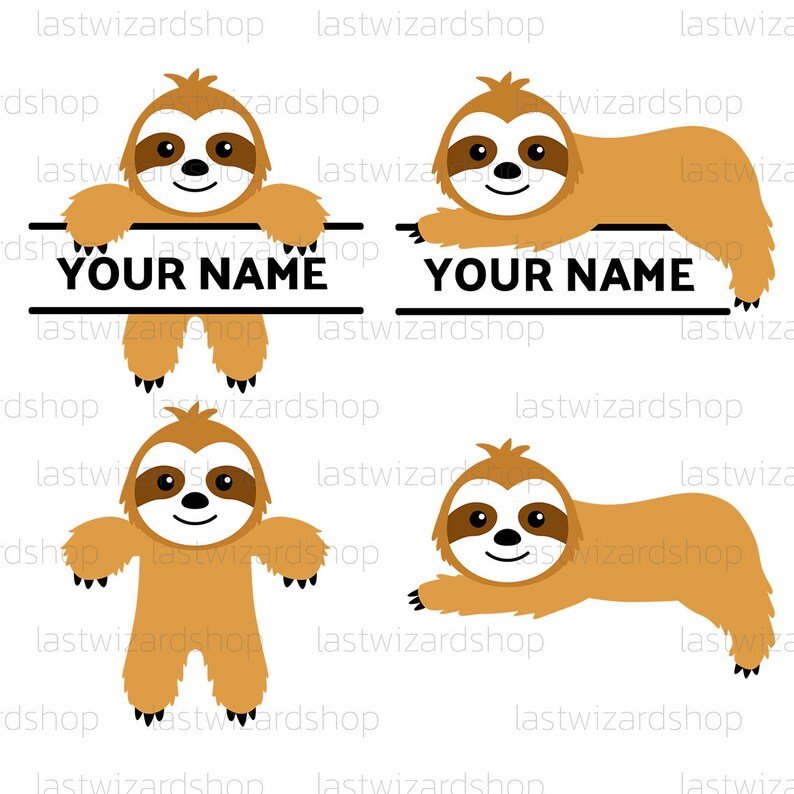 Sloth Svg Sloth Name Label Frame Monogram Svg Sloth - Etsy