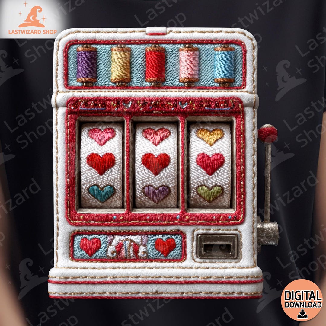 Love Slot Machine Embroidery PNG for Sublimation, Lucky Heart Casino ...