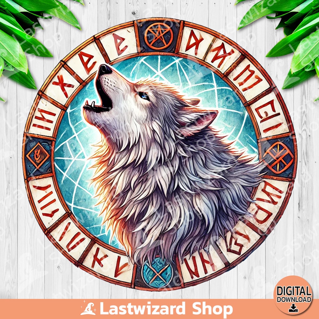 Fenrir Howling in Nordic Rune Circle PNG, Celtic Wolf Sublimation ...