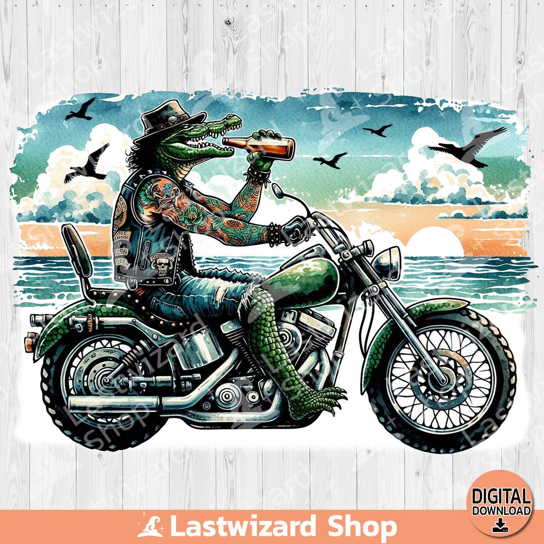 Retro Gator on Motorcycle PNG, Funny Alligator Biker Sublimation Design ...