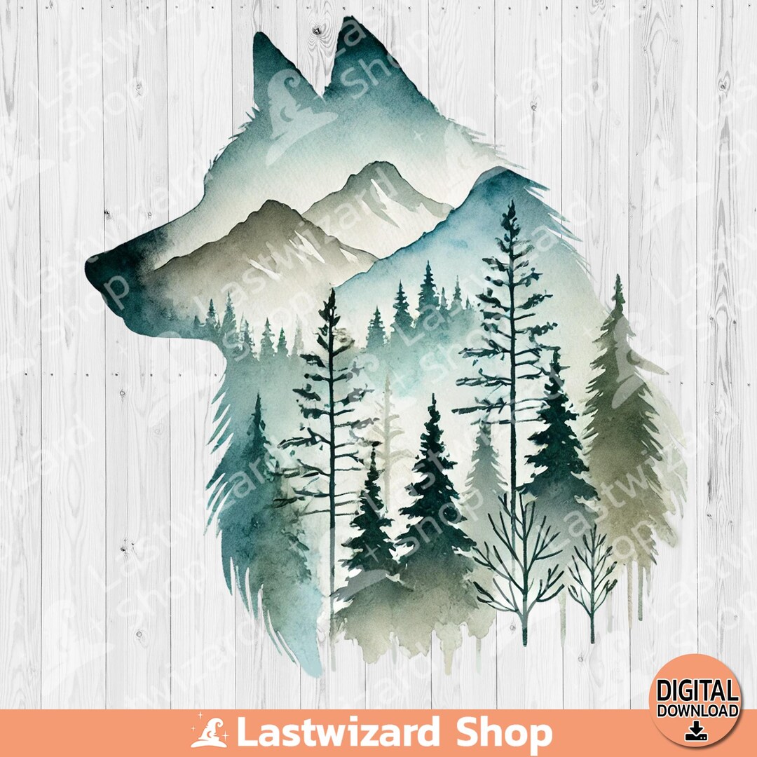 Wolf Forest Scene Png, Howling Wolf Sublimation Design, Watercolor ...