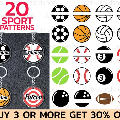 Sports Ball Bundle Keychain Svg Sport Svg Keyring Background - Etsy